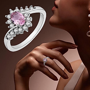 Fashion Women CZ Simulated Diamond Ring Engagement Ring Bride Wedding Band Elegant Jewelry (Pink, 8)