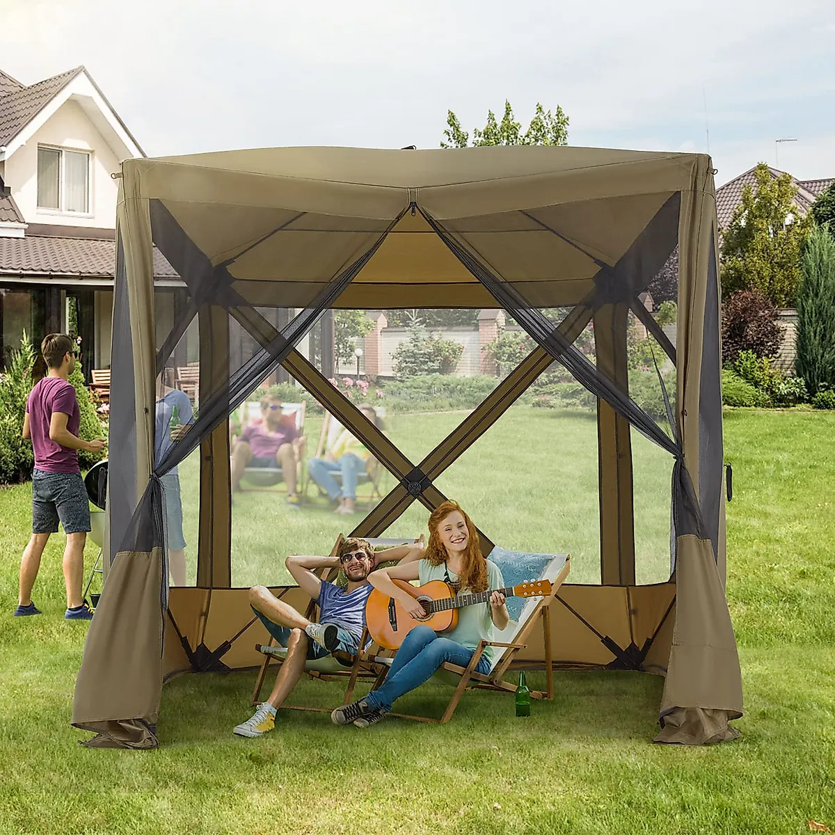 JOMEED 6’ X 6’ Pop Up Canopy Tent, Outdoor Camping Gazebo Screen Tent 4-Sided Gazelle Tent with Mosquito Netting, Portable Carry Bag for Lawn and Backyard (6ft x 6ft)