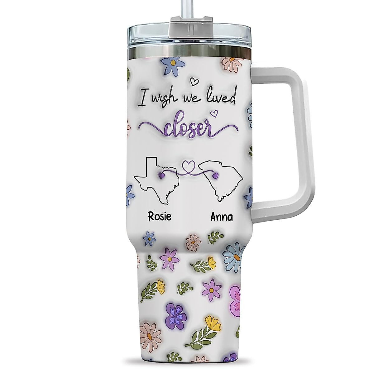 Wrappiness I Wish We Lived Closer Tumbler - Personalized Custom 3D Inflated Effect Printed 40Oz Tumbler Long Distance Friendship Gift Custom State to State Going away Gift for Sister Friend (A05)