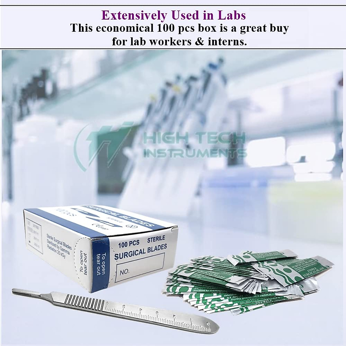 100 Pcs Box Surgical Sterile Blades #11 Made of High Carbon Steel With Stainless Steel Scalpel Handle Knife #3 Graduated Use for Biology Lab Anatomy, Cutting, Med Student, Sculpting, Repairing