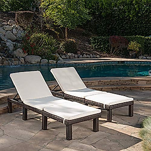 Christopher Knight Home Jamaica Outdoor Wicker Chaise Lounge with Water Resistant Cushion, 2-Pcs Set, Multibrown / Cream