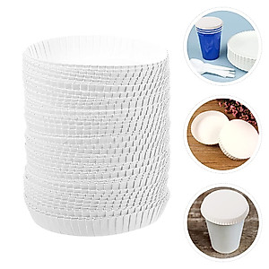YARNOW Paper Mug Covers Cups with Lids 100Pcs Disposable Paper Cup Cover White Paper Drink Cup Lids Round Paper Coffee Cup Covers for Hotel Cafe Bar 7.5CM Ice Cream Cups with Lids Ice Cream Cups