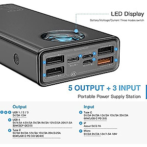 Baseus Portable Laptop Charger, 30000mAh Power Bank 65W Fast Charging USB C Battery Pack, PD 3.0 7-Port Battery Bank for MacBook, IPad, Dell, HP, Notebook, Samsung, iPhone, Switch and More