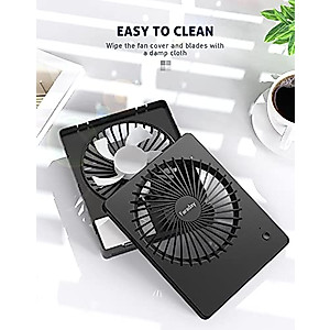 FARADAY Small Table Fans Rechargeable Portable 180°Tilt Folding Desk Fans Battery Operated Personal Fan Ultra Quiet For Home Bedroom Office Desktop, 3 Speeds (Black)