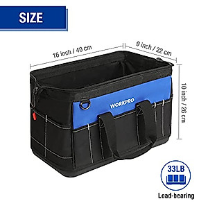 WORKPRO 16-inch Wide Mouth Tool Bag with Water Proof Molded Base