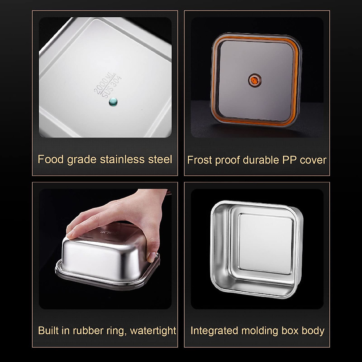 Metal Food Container, Stainless Steel Food Storage Container Leak Proof Sinking Lid for Restaurant (500ml)