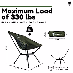 Koalanu Heavy Duty Folding Camping Lawn Chair with Elastic Side Pockets, Lightweight Portable Compact 330 lb Load Comfortable Outdoors Camping Hiking