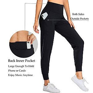 Oalka Women's Joggers High Waist Yoga Pockets Sweatpants Sport Workout Pants Black XL
