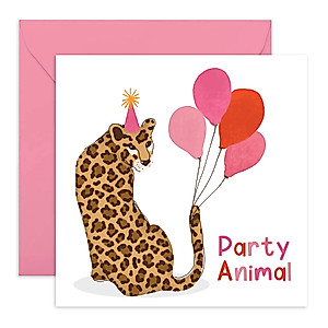 CENTRAL 23 Greeting Cards Birthday - Party Animal - Safari Animal - Cheetah - Birthday Card For Female Friends - Gifts For Women Her - Comes With Fun Stickers