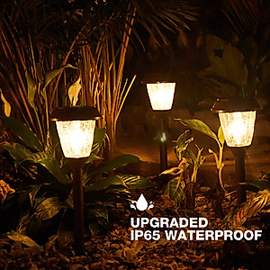 XMCOSY+ Solar Lights Outdoor Waterproof, 6 Pack Solar Pathway Lights 10-25 LM Dimmable Auto On/Off Garden Lights Solar Powered IP65 Waterproof, Stainless Steel Glass LED Landscape Lighting for Yard