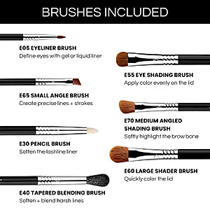 Sigma Beauty Basic Eye Makeup Brush Set – Classic Eye Makeup Brushes with Premium Fibers and Sleek, Durable Handles for Eyeliner, Eyeshadow, & Eyebrows, Includes 7 Black Makeup Brushes