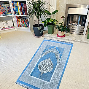 bazachi Mihrab Taffeta Portable Ottoman Prayer Mat/Rug - Made in Turkey (Baby Blue)