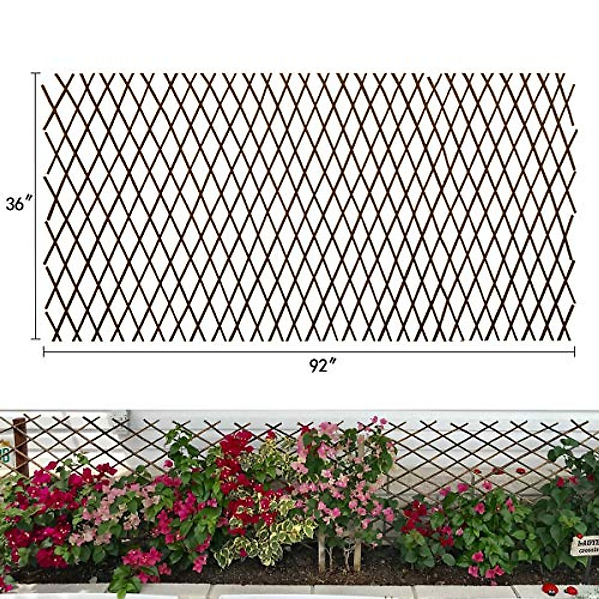 LANDGARDEN Expandable Garden Trellis Plant Support Willow Lattice Fence Panel for Climbing Plants Vine Ivy Rose Cucumbers Clematis