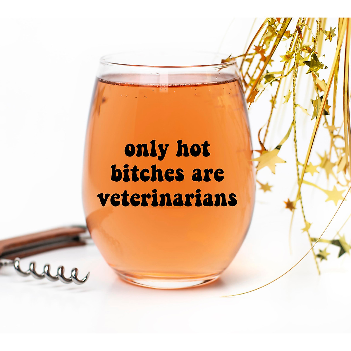 Only Hot Bitches are Veterinarians - Future Vet Graduation Gifts for Women Her - Best Veterinary School Student Present for Birthday Christmas Appreciation Day - 15 oz Stemless Wine Glass