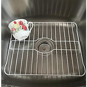 SOFINNI Sink Protectors for Kitchen Sink with White Coating Sink Grate Insert Grid Sink Bowl Drying Rack Small (10.5" x 12.5")