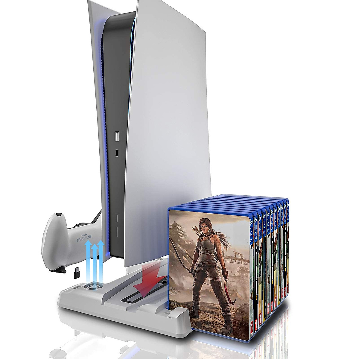 PlayStation 5 Accessories Kit, PS5 Stand with Cooling Fans and Controller Charger, PS5 Headset Holder