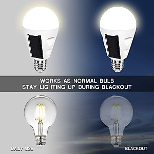 Shinelan 4 Pack LED Solar Emergency Light Bulbs for Home Power Failure, E26/E27 7W Rechargeable Battery Backup Bulb, Hurricane Supplies for Home, White Daylight 6000k Outdoor Hiking Camping Light