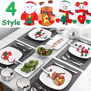 MOKYYDS 8PCS Set Christmas Snowman Cutlery Silverware Holders Pockets Knifes Forks Bag Santa Suit Xmas Deer Hotel Party Dinner Table Decoration