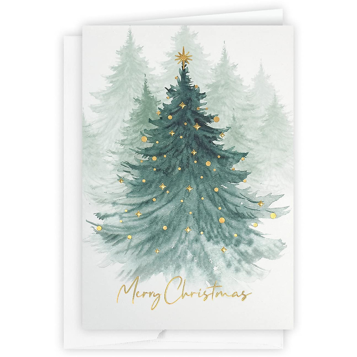 The Gallery Collection, 25 Count Card Pack, Christmas Cards with Foil Lined Envelopes (Watercolor Christmas Forest), For Business or Consumer