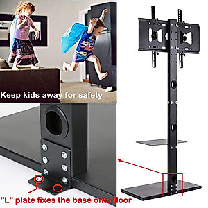 unho Floor TV Stand Free-standing: 65 inches TV Mount Stand with Height Adjustable Tilt Bracket and 2 AV Shelves Base for Most Large Flat Screens Televisions