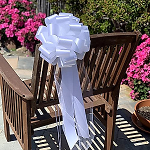 Large White Wedding Pull Bows with Long Tulle Tails - 9" Wide, Set of 6, Wedding Pew Bows, Mother's Day, Valentine's Day, Aisle Decor, Reception, Large Christmas Bow, Wreath, Anniversary