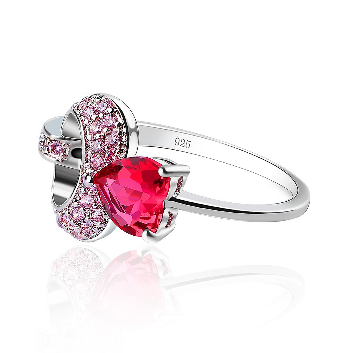 Psiroy 925 Sterling Silver Plated Simulated Ruby Spinel Heart to Heart Ring Size 8