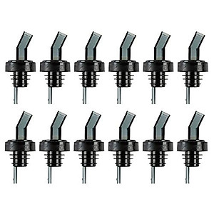 (Pack of 12) Screened Liquor Bottle Pourer, Black Spout Bottle Pourer with Collar, Screened Pour Spouts by Tezzorio