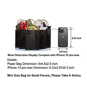 AWELL Mini Size Black Paper Bag with Handle Party Favours Bag 6x4.5x2.5 inch for Wedding Birthday Baby Shower Recycled Bag, Pack of 24