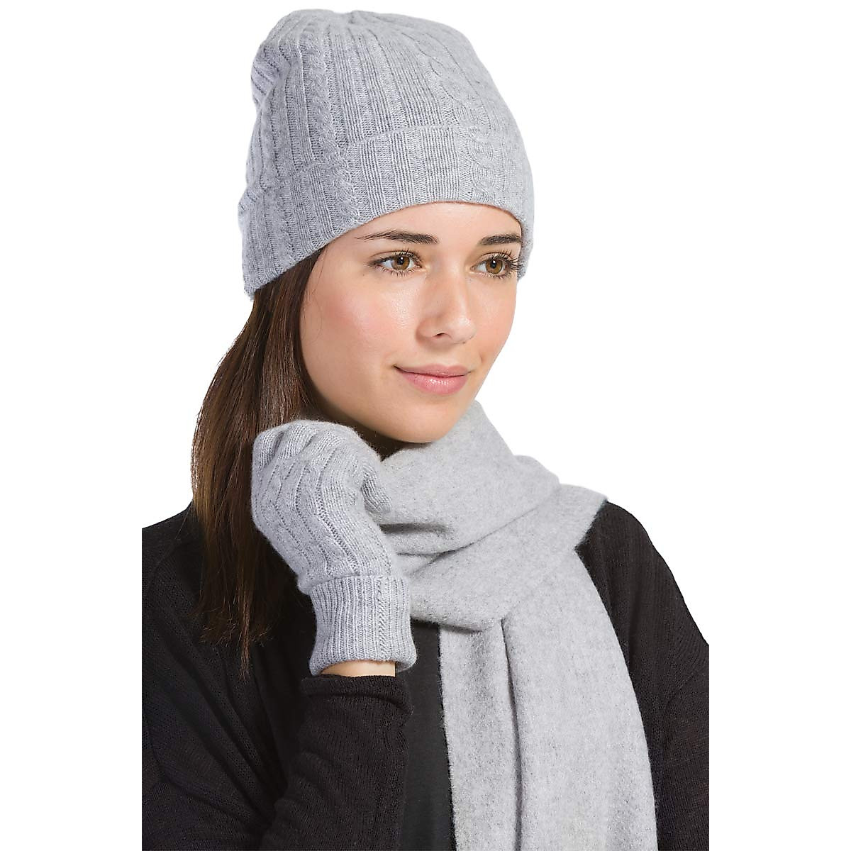 Fishers Finery Women's 100% Cashmere Hat Glove and Scarf Set; with Exquisite Box (Gray)
