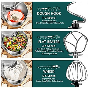 Loniko Multifunctional Electric Stand Mixer, 6.5 Quarts, 6 Speeds Household Stand Food Mixers with Dough Hook, Whisk & Flat Beater Attachments, and Splash Guard(Silver)