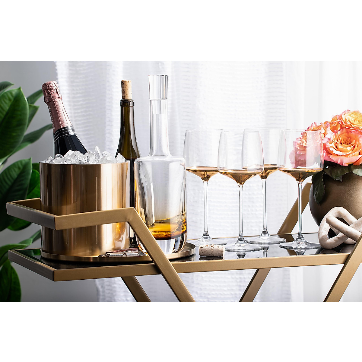 Barski - Handmade Glass - Wine Goblat - Decororated And Dipped in 20 K gold on the bottom - 16 oz. - Gift Boxed - Made in Europe - Set of 4