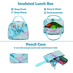 Girls Bookbag with Lunch Box for School, 3PCS Backpack for Girls with Lunch Bag & Pencil Case, Large Capacity Kids Schoolbag for Preschool Kindergarten Elementary