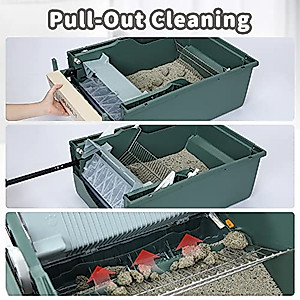 VARLNALY 3.0 Large Self-Cleaning Cat Litter Box, Pull-Out Non-Electric Automatic Cat Litter Box with Lid(24PCS Trash Box), One-Piece Base Prevents Urine＆Litter Leakage, Enclosed Isolates Odor(Green)