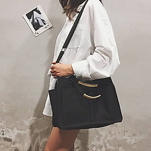 Canvas Tote Bags for Women Handbag Tote Purse with Zipper Canvas Crossbody Bag for Office, Travel, School, Black