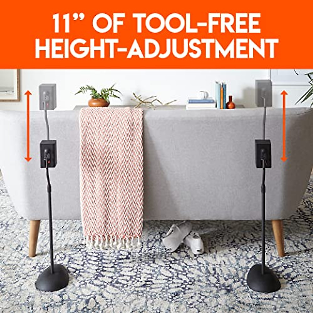 ECHOGEAR Speaker Stands Pair - Height Adjustable with Universal Compatibility - Works with Vizio, Klipsch, Bose, Sony & More - Includes Built-in Cable Management - Great for Surround Sound Setups