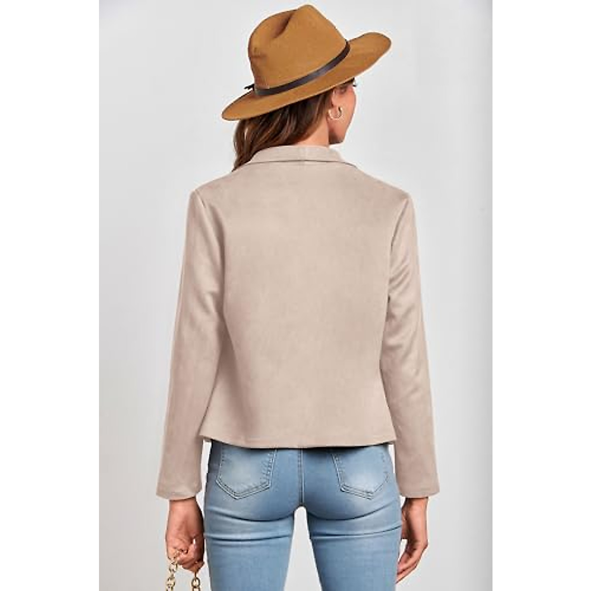 PRETTYGARDEN Women's Faux Suede Jackets 2023 Fall Clothes Long Sleeve Open Front Cropped Coat Outwear (Beige Apricot,Small)