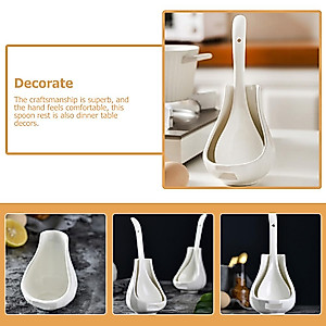 Luxshiny Hot Pot White Ceramic Soup Ladle with Rest Set Porcelain Big Ladle Spoon Asian Soup Tureen Spoon Flatware for Stews Gravy Sauce Soup Spoon Stand