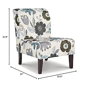 Signature Design by Ashley Triptis Floral Armless Accent Chair, White, Blue & Gray