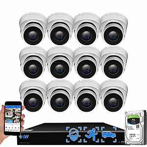 GW Security 16 Channel PoE 12MP NVR UltraHD 4K Smart AI Security Camera System with 12 x 8MP IP Microphone Dome Camera, 100ft Night Vision, Face/Human/Vehicle Detection Waterproof Surveillance Camera