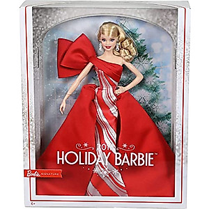 Barbie 2019 Holiday doll, 11.5-inch, Blonde, Wearing Red and White Gown, with Doll Stand and Certificate of Authenticity