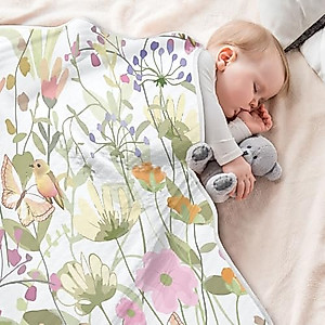 Kigai Flower Bird Baby Blanket for Boys Girls, Swaddle Blankets Soft Cozy Nursery Receiving Blankets Travel Blanket Throw Blankets for Toddler Newborn, 30 x 40 Inch