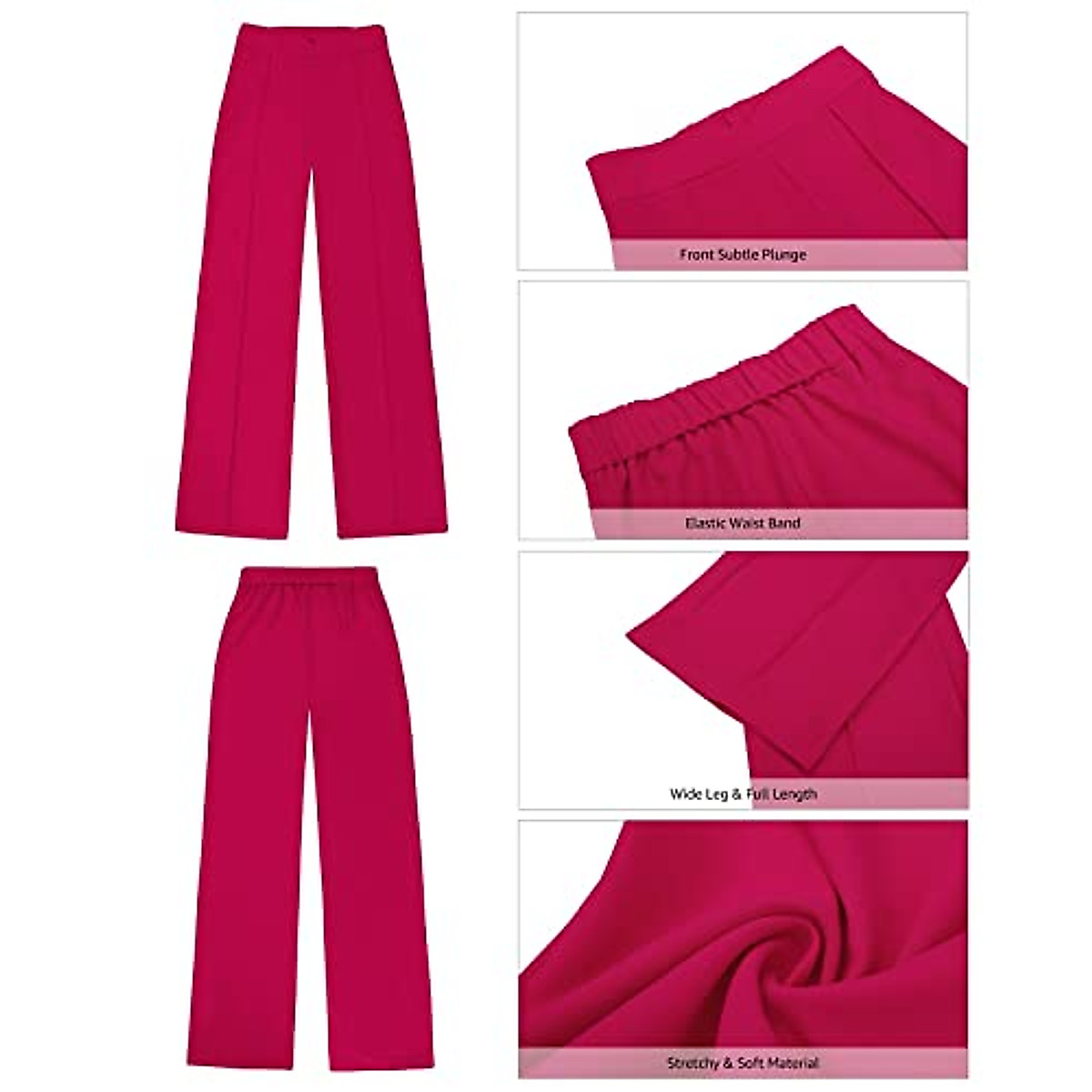 Vetinee Women Dress Pants Pink Front Crease Outfit Plus Size Elastic Waist Work Pants Boho Clothes for Women Hot Pink Size 16