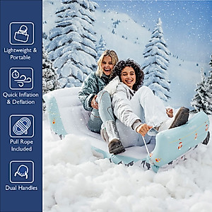 FUNBOY 61" Inflatable Alpine Mountain Sleigh, 2 Person Capacity, with Grooved Rubber Base Tracks, 2 Handles, and Hand Pull Rope