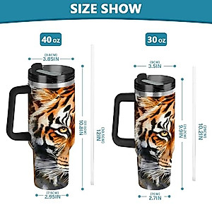 Flradish 30oz Tumbler with Handle, Watercolor Tiger Portrait Stainless Steel Tumbler with Lid and Straws Double Wall Vacuum Insulated Leakproof Coffee Travel Mug