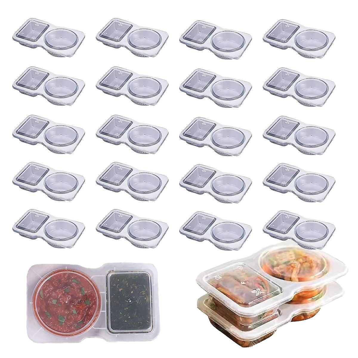 Umbenk Snackpack Container, Snack Containers Reusable, Condiment Containers with Lids, Double Compartment Condiment, Portable Reusable, For Dip, Sauce, And Snacks (10)
