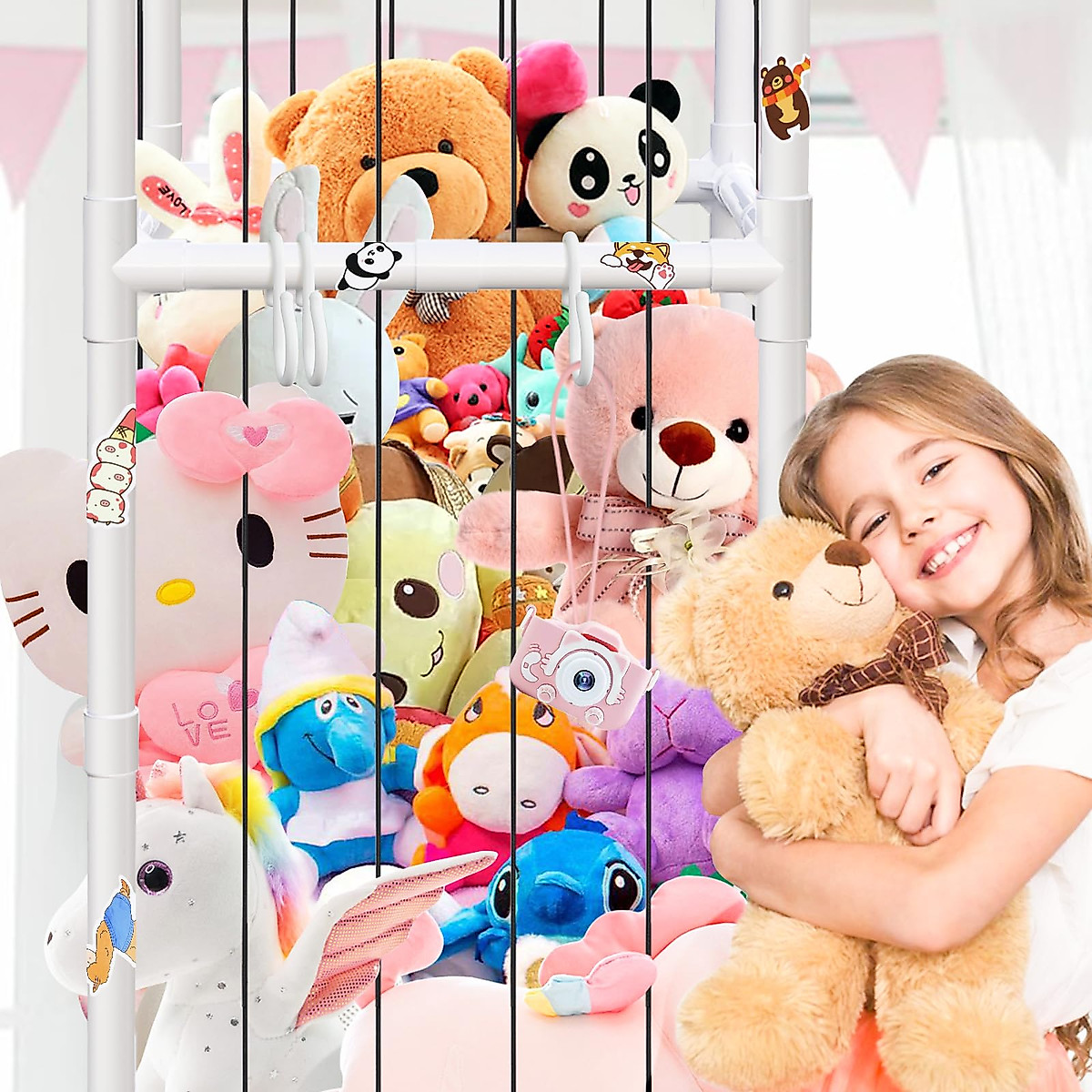 sunoyar Plush Stuffed Animal Storage Holder, Large Capacity Zoo Storage Cage Organizer, Animal Holder Organizer with Bottom Net for Nursery Play Room Bedroom Decoration
