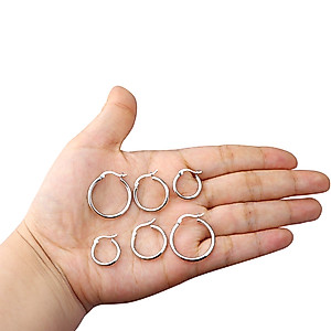Sllaiss 3 Pairs Sterling Silver Round Hoop Earring for Women Lightweight Click-Top Hoop Earring Hypoallergenic 10-20MM