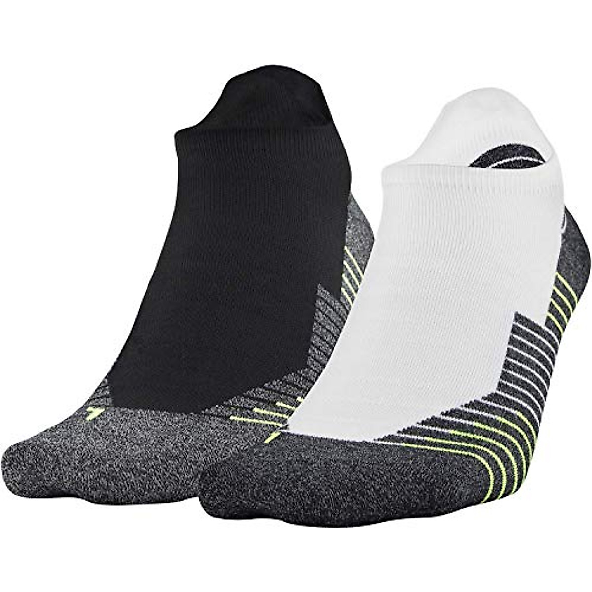Under Armour Adult Run No Show Tab Socks, 2-Pairs , Black/White , Large