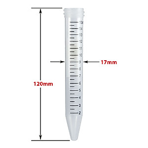 Globe Scientific 6285 Polypropylene Centrifuge Tube with Attached Blue Flat Top Screw Cap, Sterile, Printed Graduation, Bag Pack, 15mL Capacity (Case of 500)