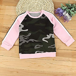puseky Toddler Baby Girls Camouflage Long Sleeve Shirt & Pants Tracksuit Outfits (4T-5T, Camouflage+Pink)